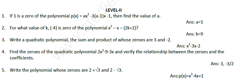 CBSE Class 10 Mathematics Polynomials Assignment Set B